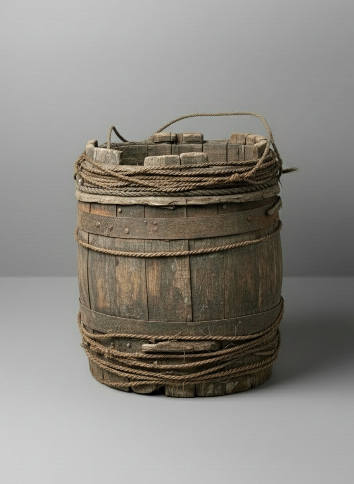 Wooden Bucket with Wound Rope – Ashwood Props